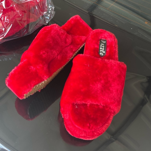 Pazzle | Shoes | Red Platform Faux Fur Slides | Poshmark